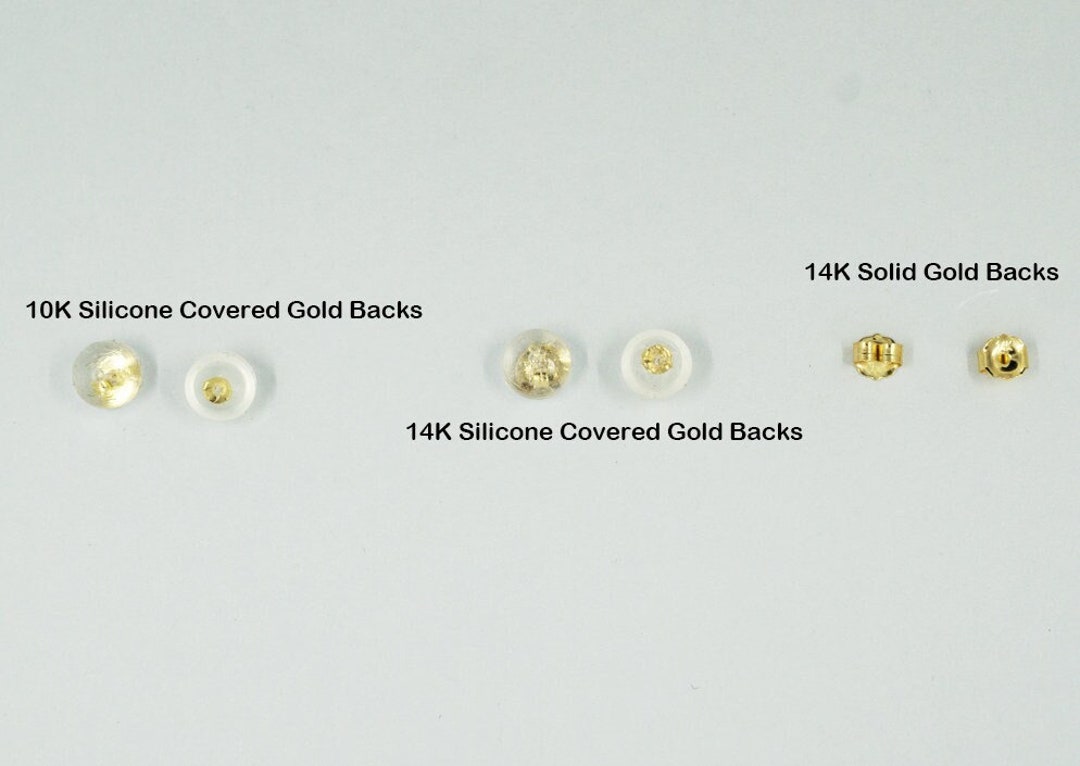 10K 14K Gold Backs, ( 2 Piece, 1 Pair ) Solid Gold, Silicon Covered ...