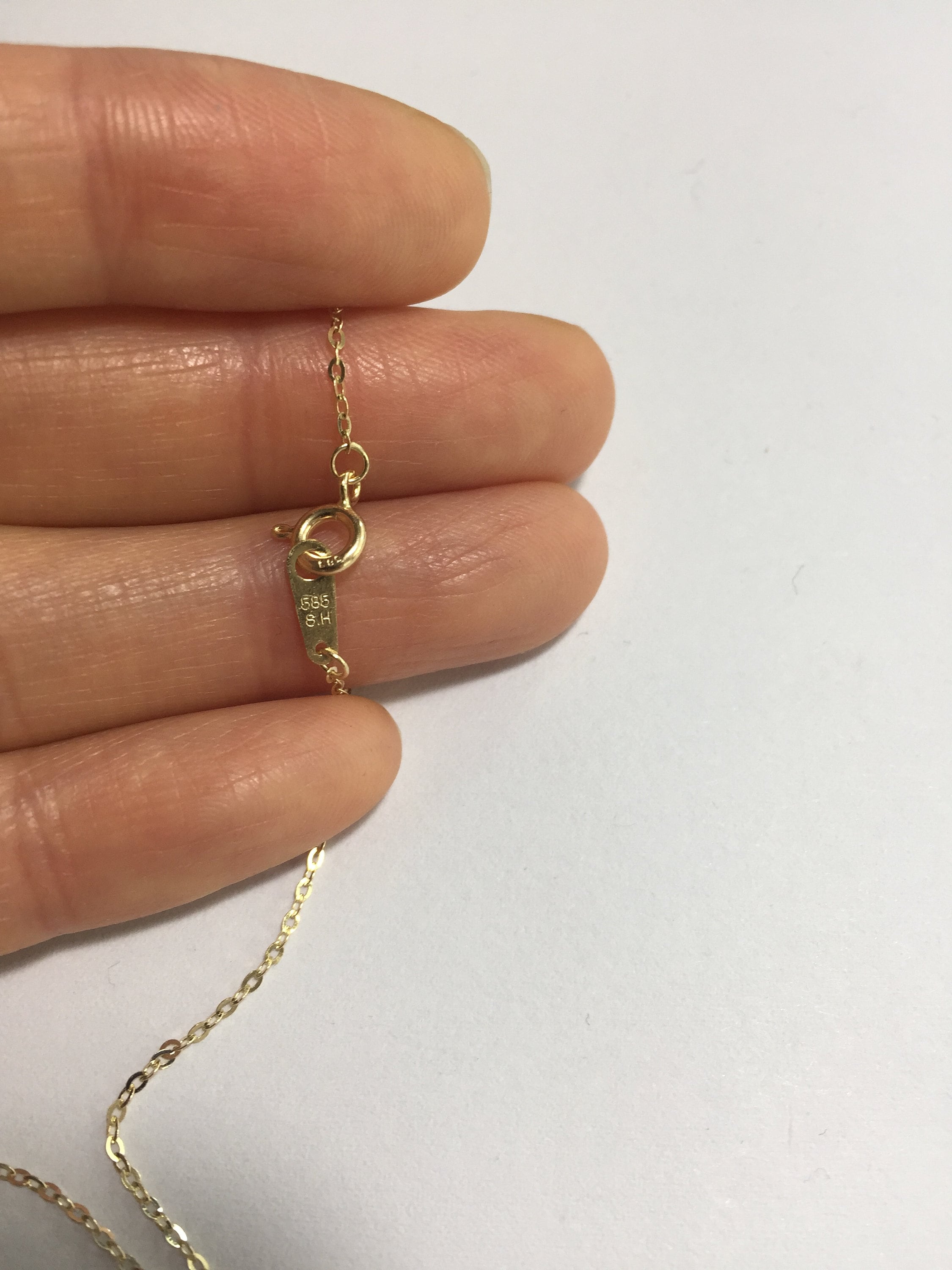 14K Solid Gold Necklace Thin Chain Tiny Thin Pendant 14K | Etsy