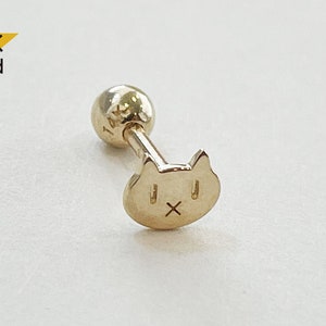 14K Solid Gold Cat End Barbell Piercing 18G, Fish Available Real Gold ...