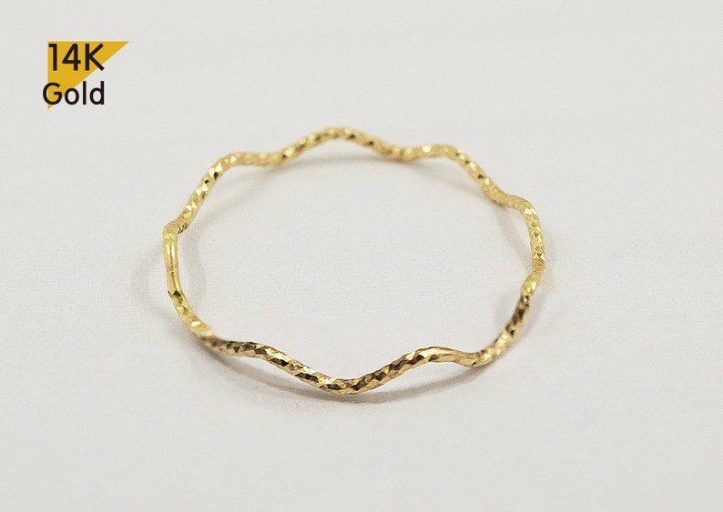 14K Gold Thin Wave Stacking Ring Thin Ring Solid Gold Ring - Etsy