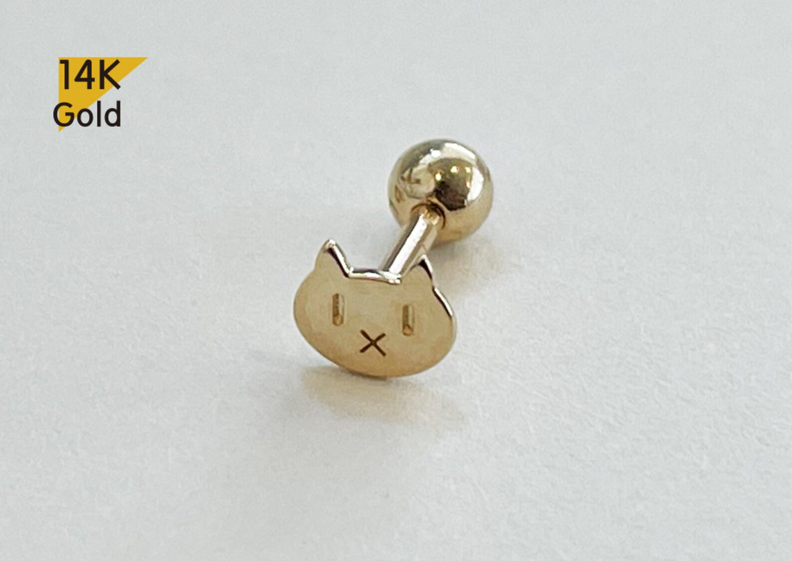 14K Solid Gold Cat End Barbell Piercing 18G, Fish Available Real Gold ...
