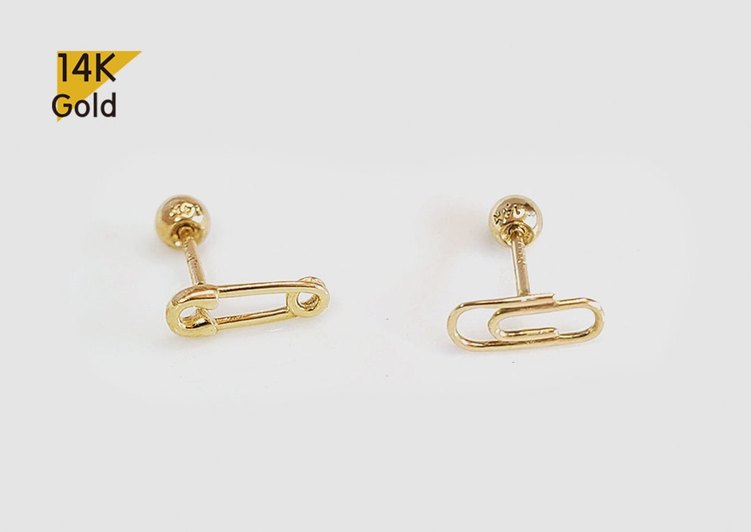 14K Solid Gold Pin / Paper Clip End Barbell Piercing, 20G, 6mm Post ...