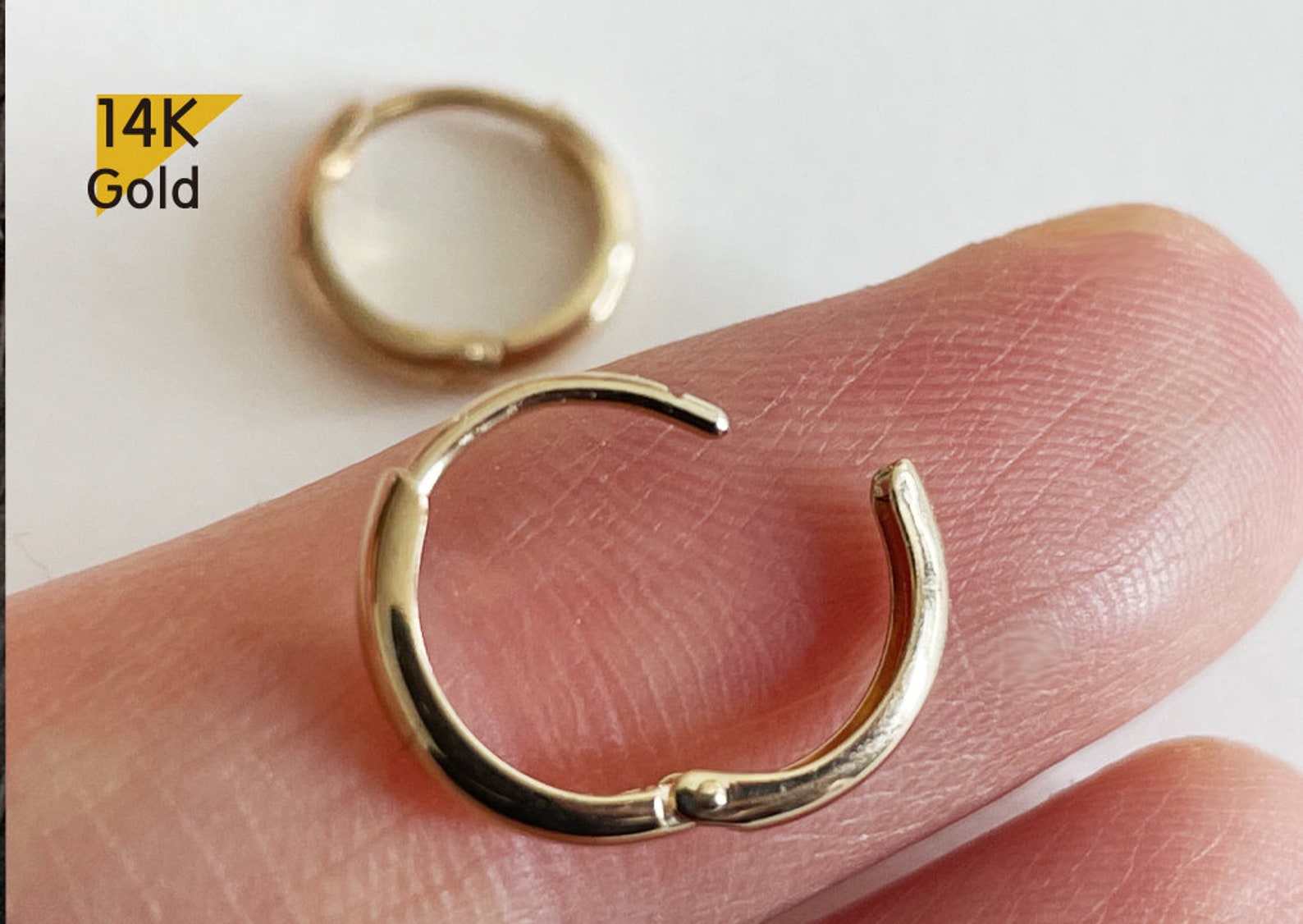 14K Solid Gold Simple Earring Hoop Ring Real Gold Single or | Etsy