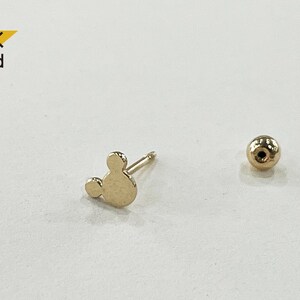 14K Solid Gold Mickey Mouse Barbell Piercing, 21G, 6mm Post, Tragus ...