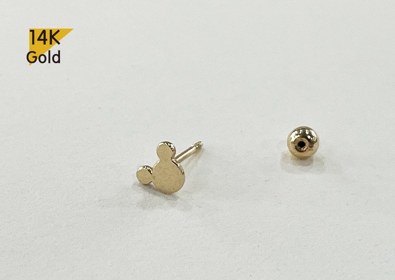 14K Solid Gold Mickey Mouse Barbell Piercing, 21G, 6mm Post, Tragus ...