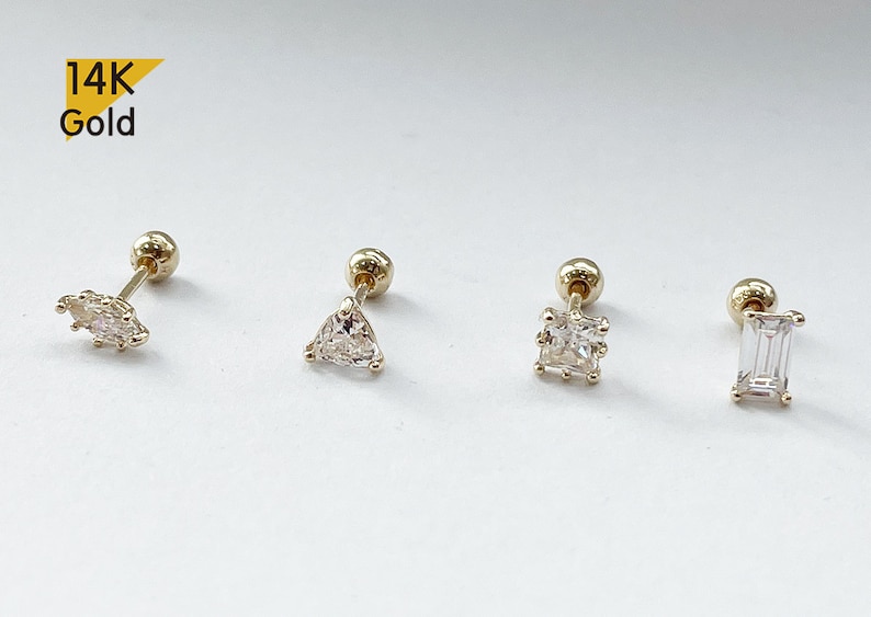 14K Solid Gold Marquise, Triangle, Rectangle, Square, Cubic Zirconia ...