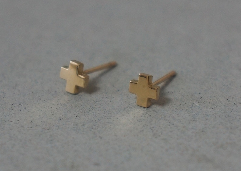 10K Solid Gold Tiny Plus Sign X Cross Stud Earrings Real Gold - TGE054 ...