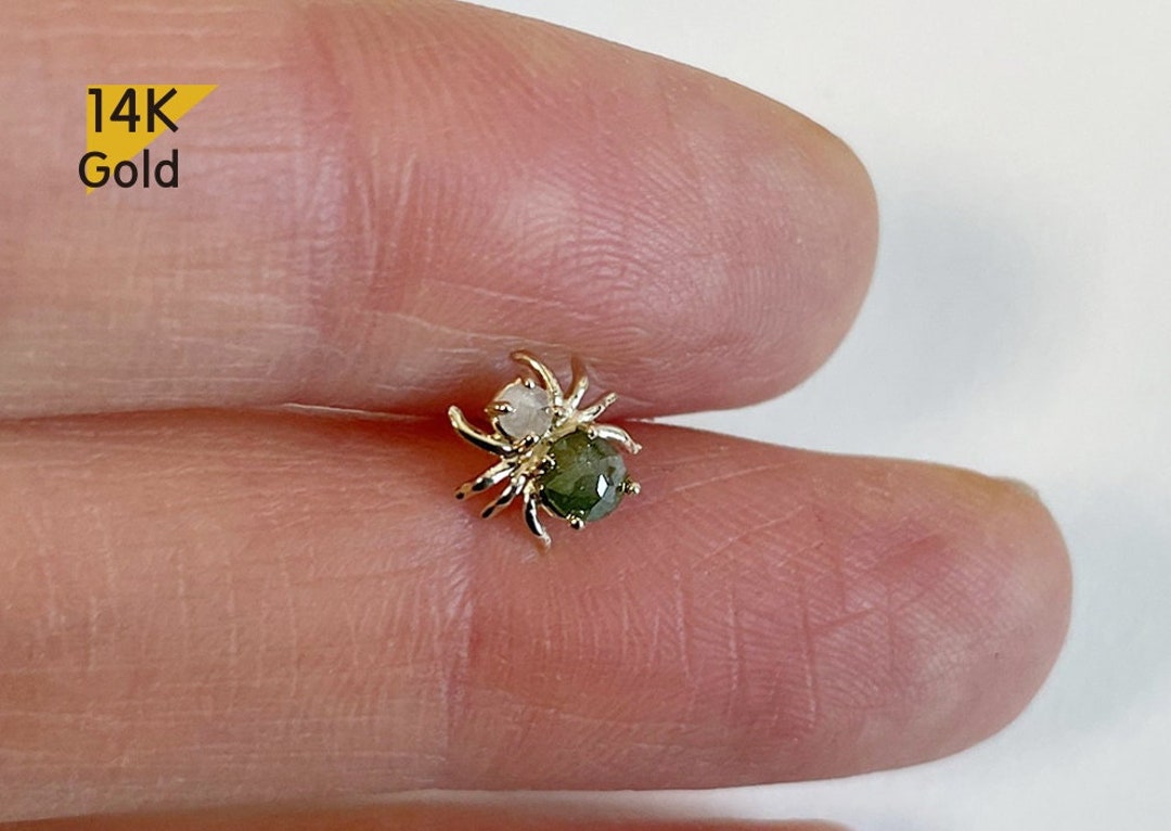 14K Solid Gold Spider Rough Diamond Barbell Piercing, 20G, 6mm Post - Etsy