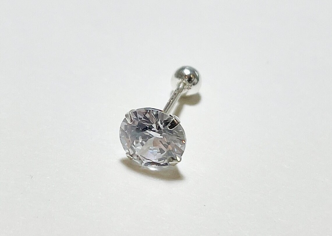 925 Sterling Silver White CZ 2,3,4,5,6, 7mm Piercing 21G 6,8mm Post ...