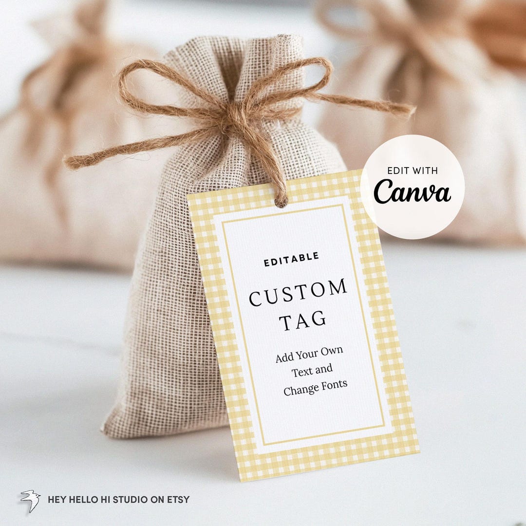 Thank You Favor Tag Template, Vintage Gingham, Printable 2x3 Label for ...