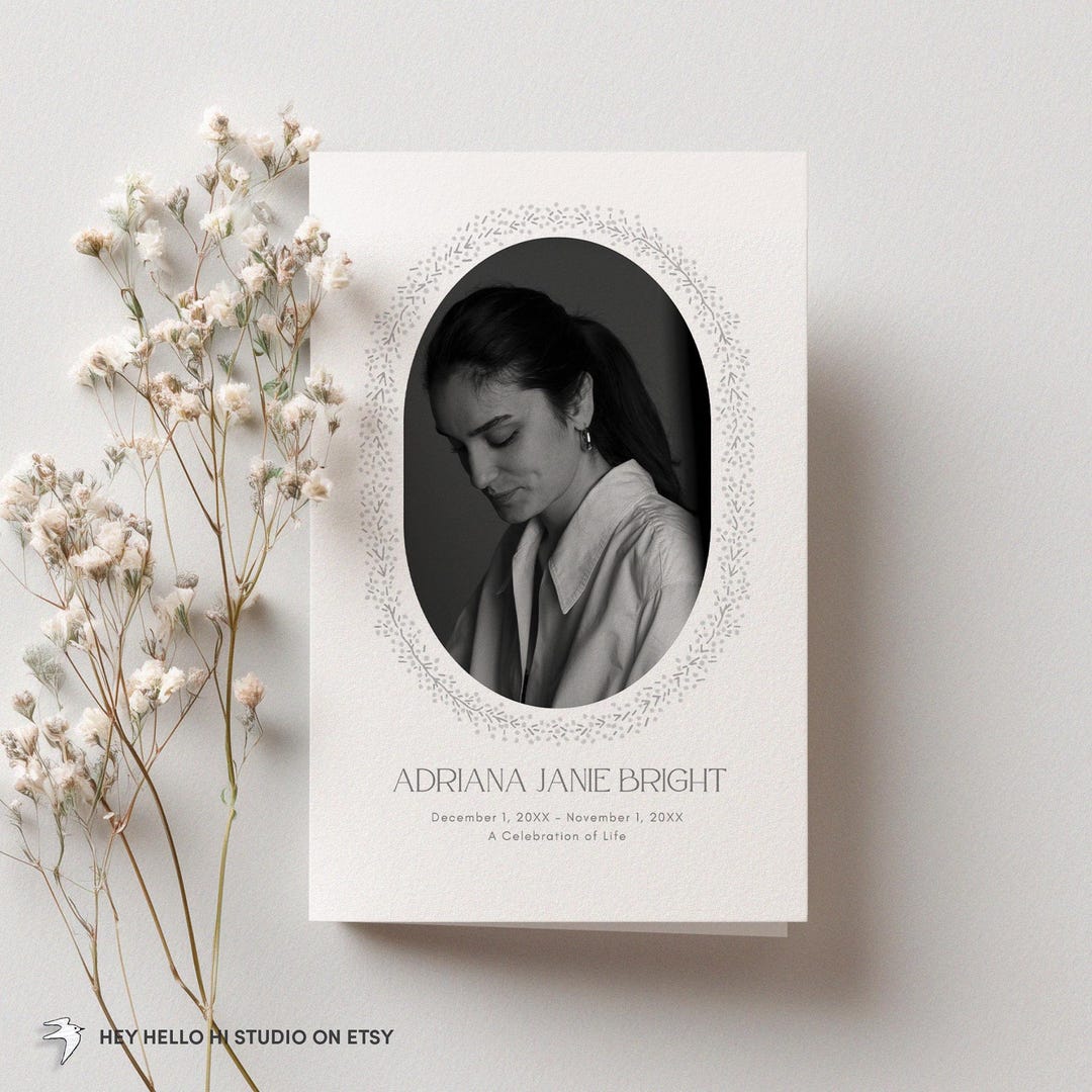 Funeral Program Template | White Pearl Floral Wreath | Obituary ...