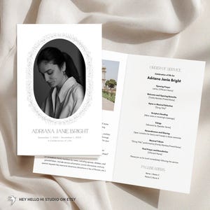 Funeral Program Template | White Pearl Floral Wreath | Obituary ...