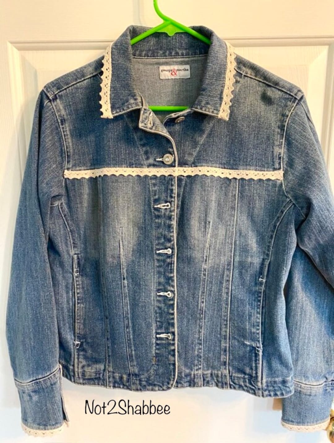 Denim Jacket With Cream Crocheted Butterfly Panel on Back and Lace Trim ...