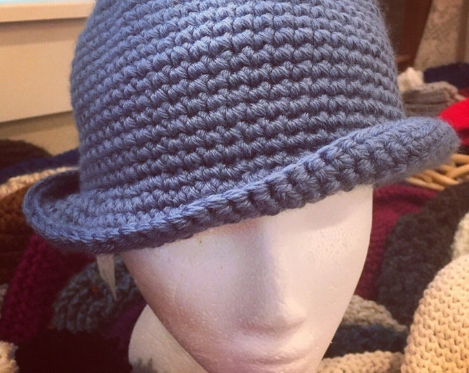 Women's Crocheted Bowler Style Hat With Brim - Warm Winter Crochet Hat ...