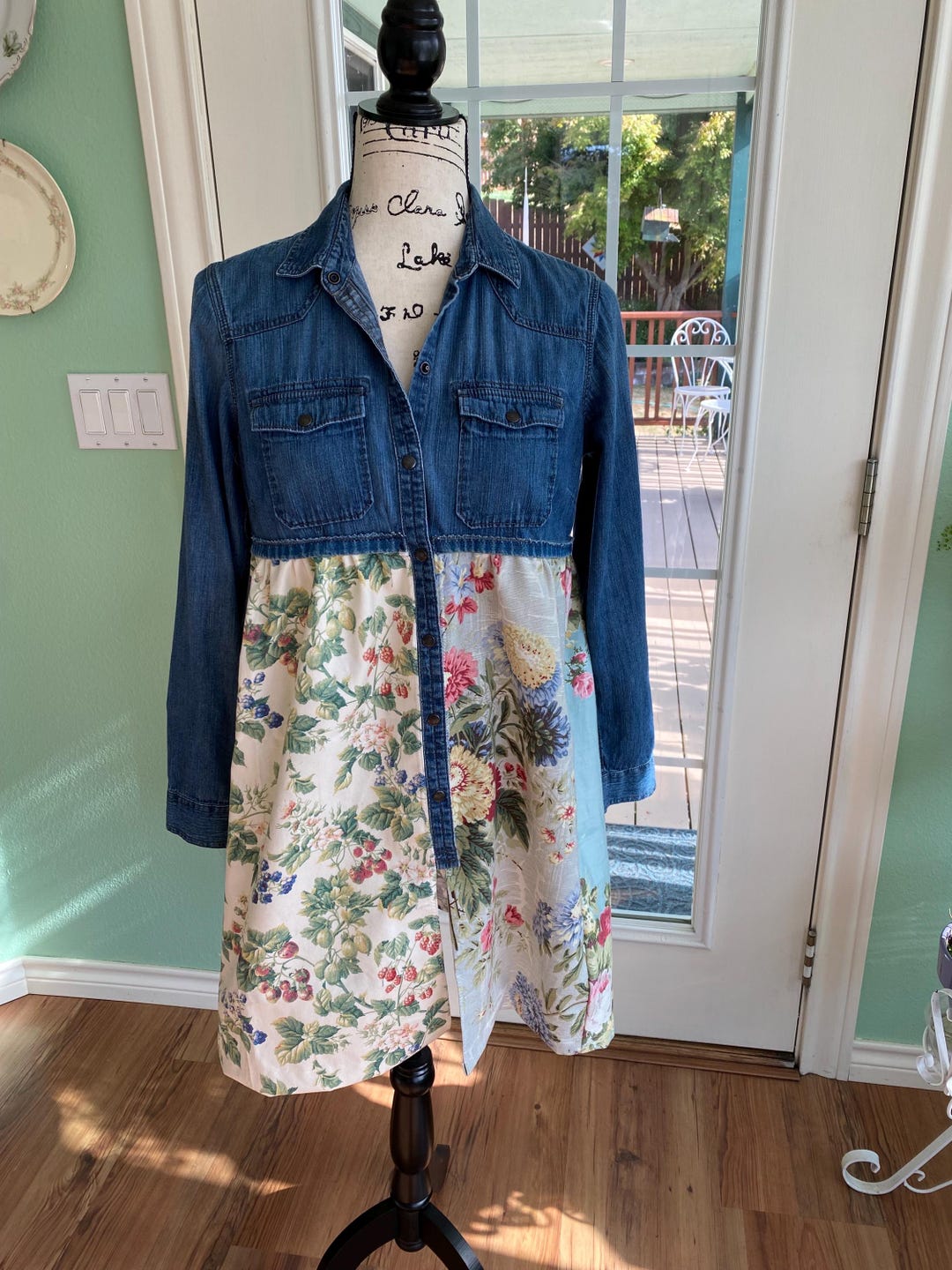 Women’s Upcycled Denim Shirt Tunic. Repurposed Shirt With Added Skirt ...