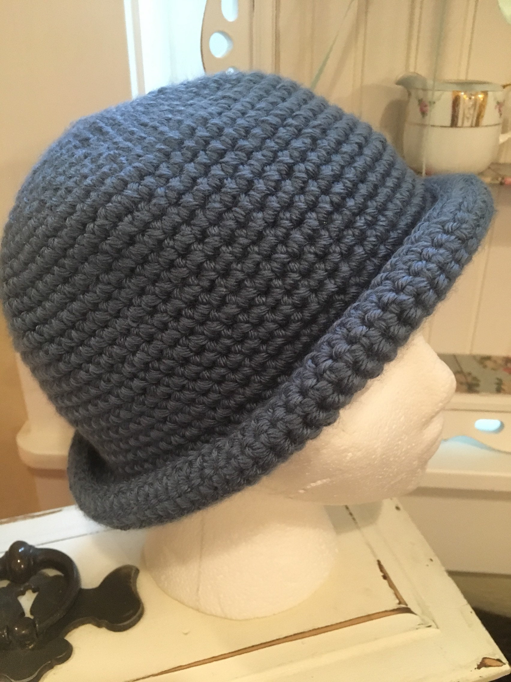 Women's Crocheted Bowler Style Hat with Brim Warm Winter | Etsy