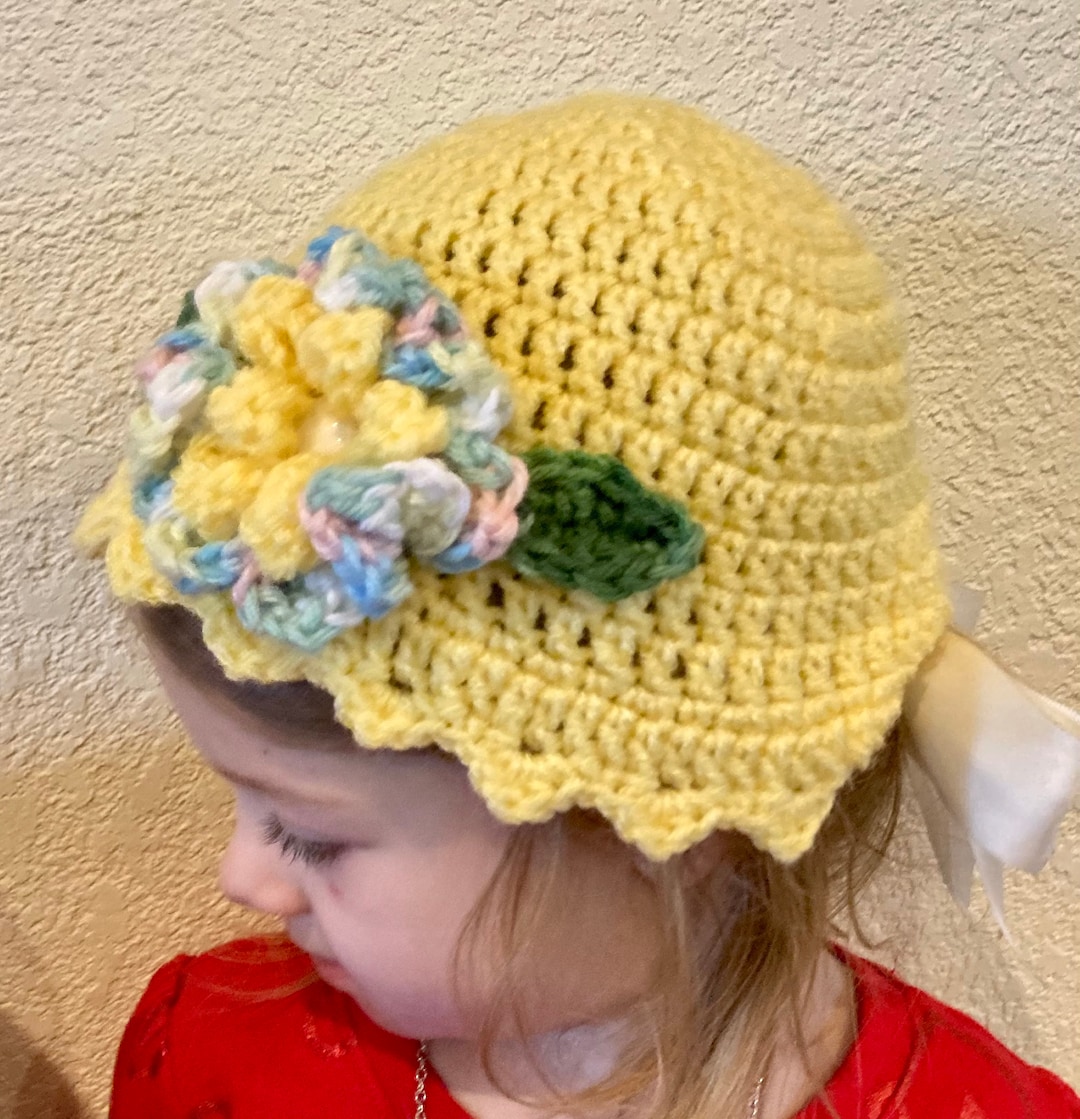 Girl's Crochet Easter Bonnet With Flowers ~ Toddler Easter Hat ~ Child ...