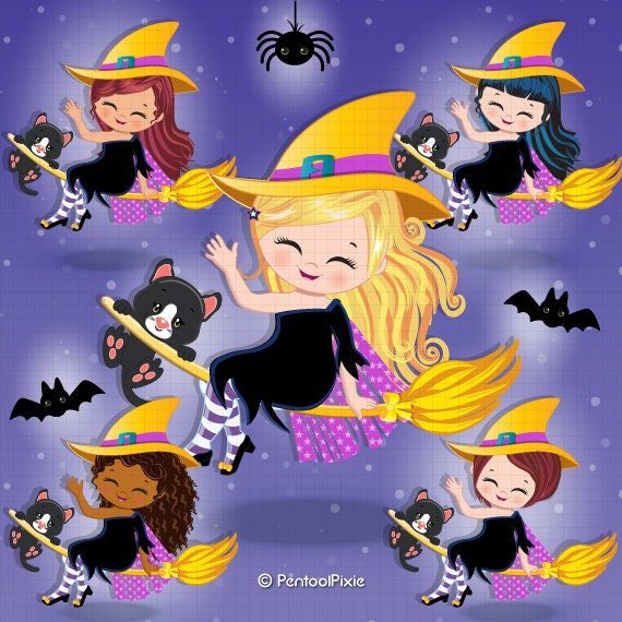 Cute Witch Clipart Cute Witches Halloween Clipart Cute - Etsy