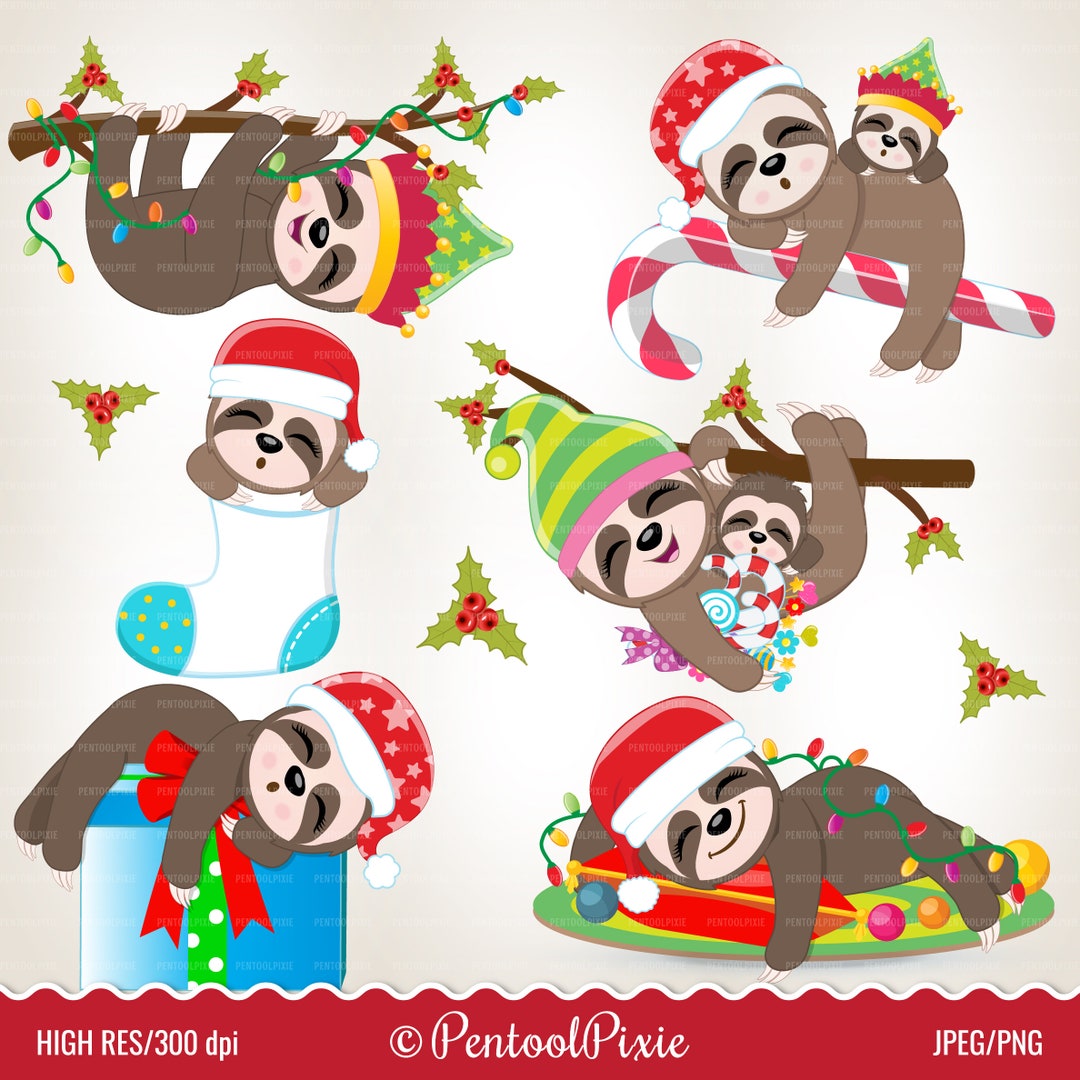 Christmas Sloth Clipart, Christmas Clipart, Sloth Clip Art, Christmas ...