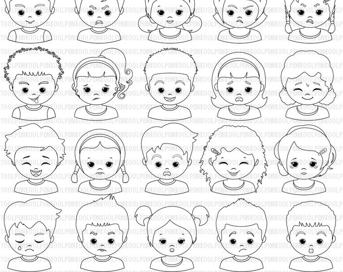 Emotions Clipart Lineart Black and White Expressions - Etsy UK