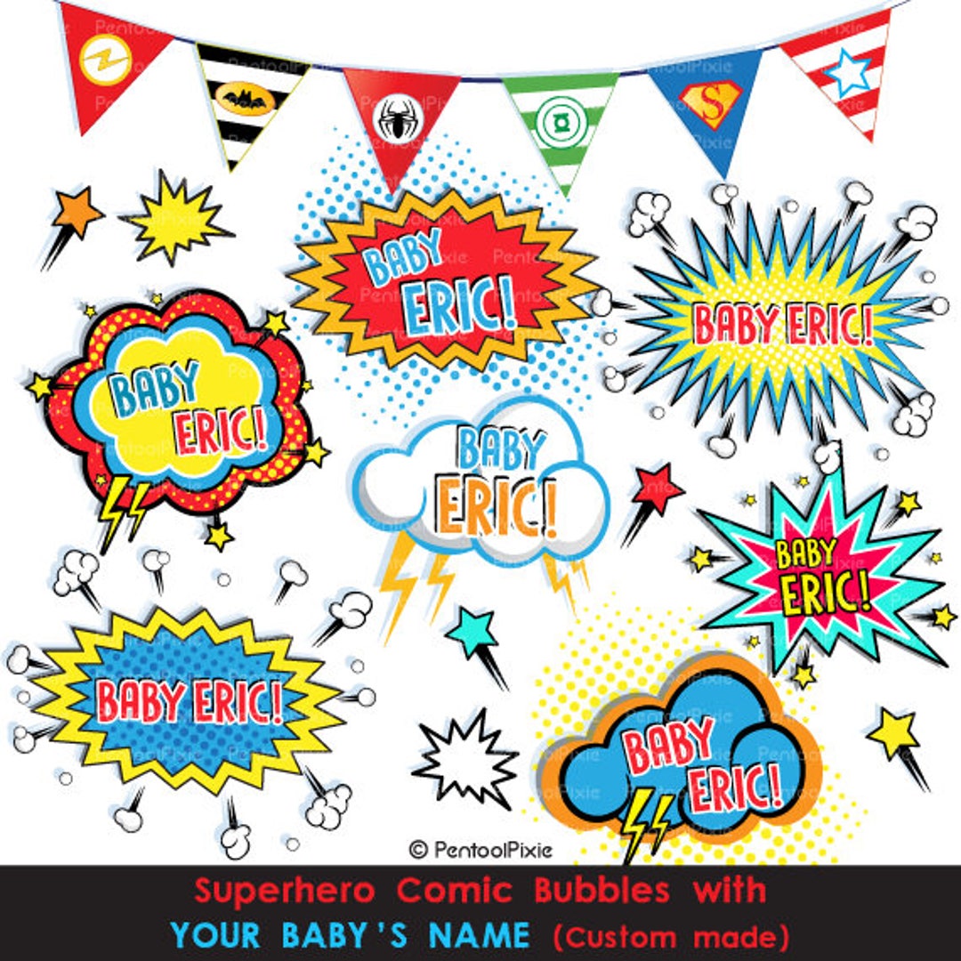 Superhero Comic Bubbles With YOUR BABYS NAME custom Made - Etsy