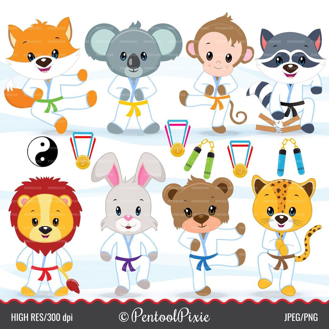 Buy Karate Animals Clipart, Ninja Clipart, Karate Kid, Karate Clipart ...