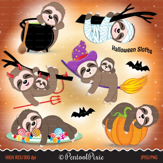 Sloth Clipart Halloween Sloth Halloween Clipart Halloween | Etsy UK