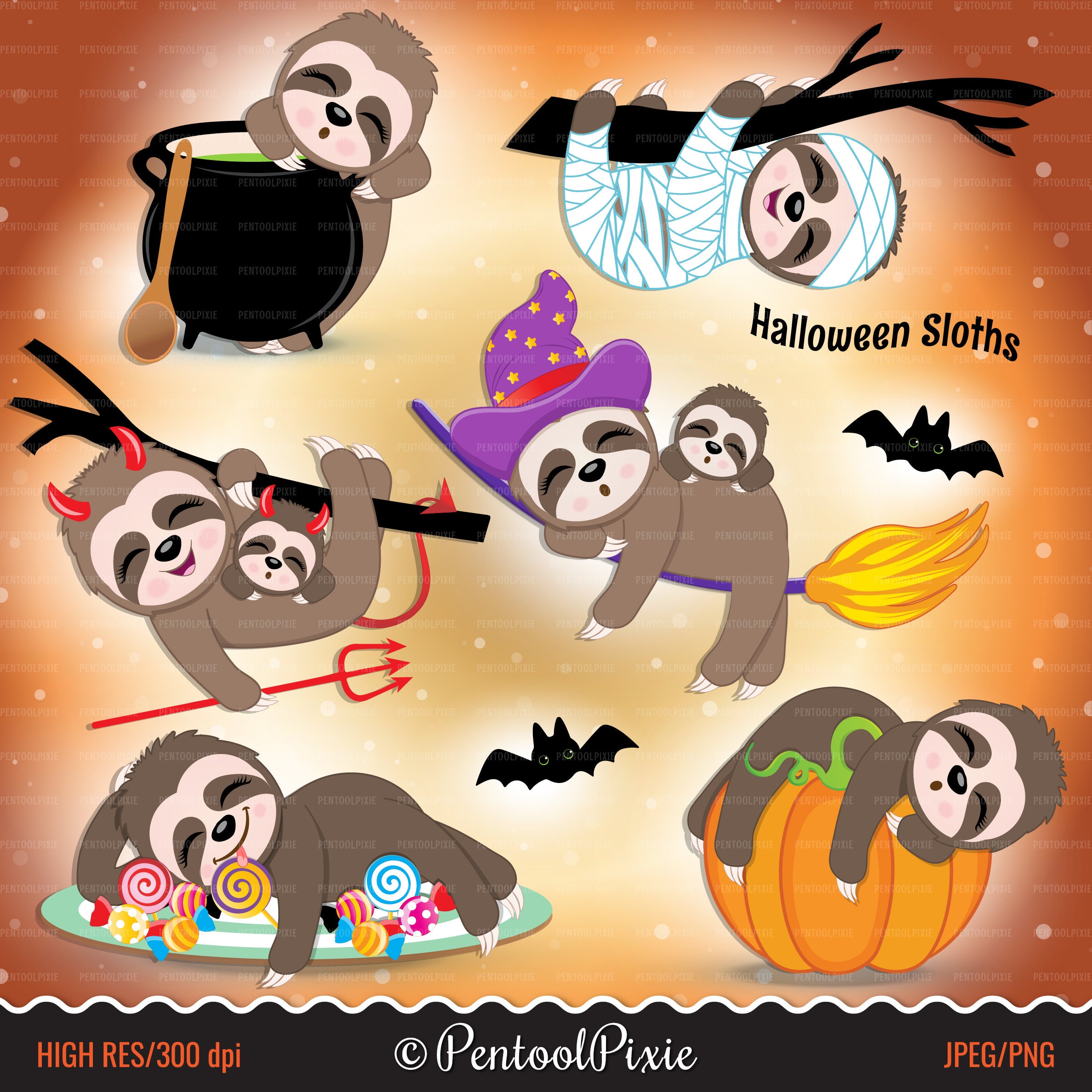 Sloth Clipart Halloween Sloth Halloween Clipart Halloween - Etsy UK