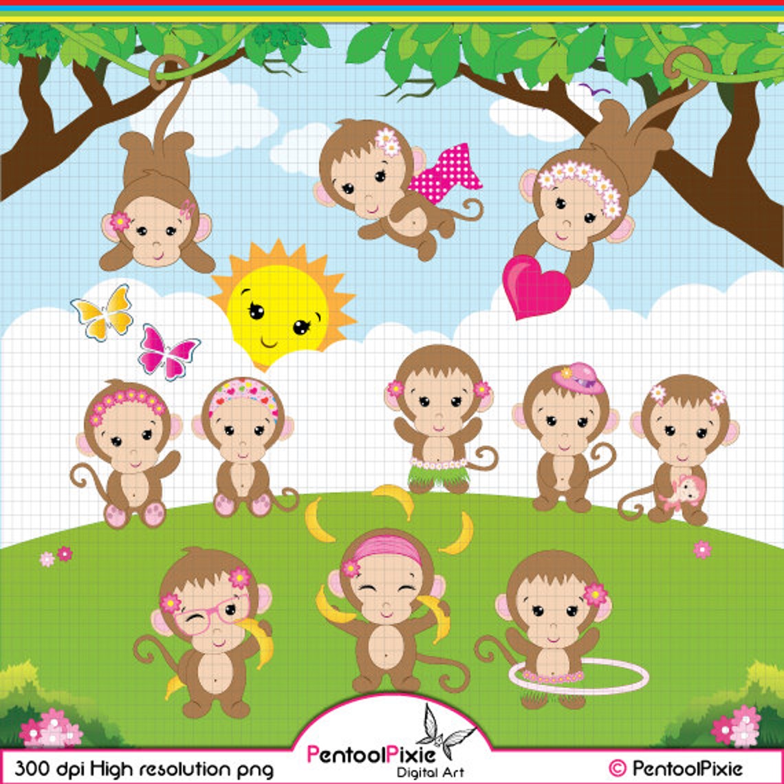 Monkey Clipart Monkey Girl Clipart Cute Monkey Clipart Baby - Etsy Israel