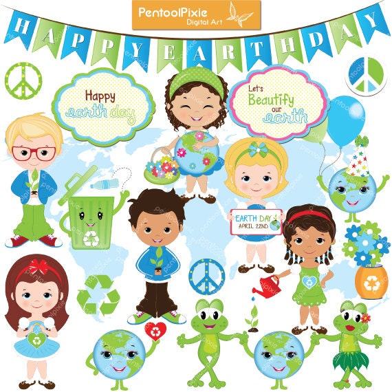 Earth day clipart Globe Kids environmental educational | Etsy
