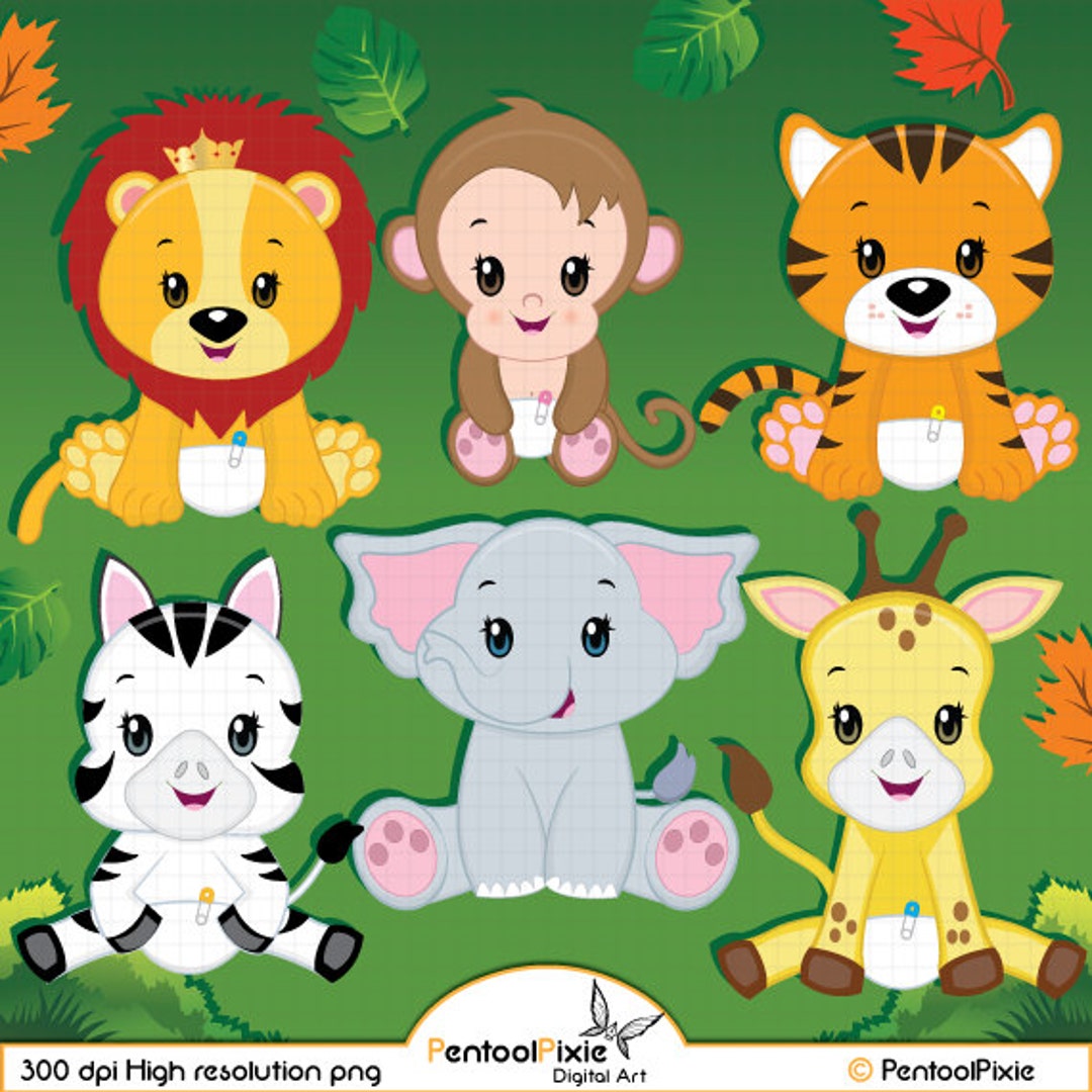 Jungle Animal Clipart, Baby Animals, Safari Clipart - Etsy