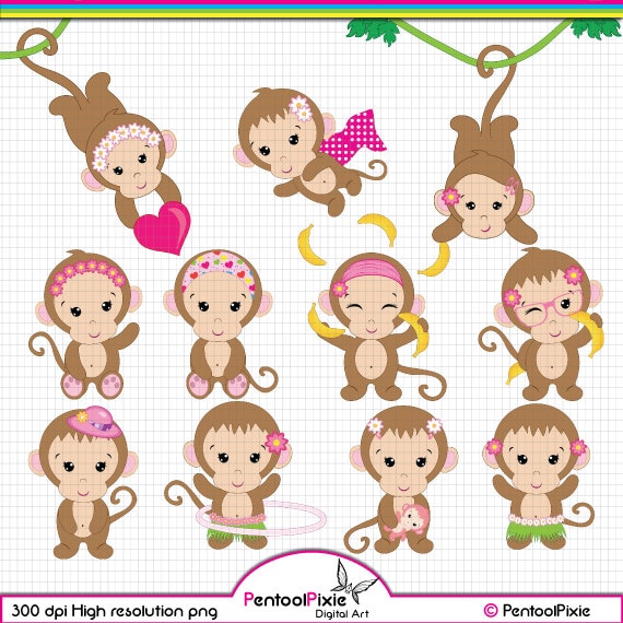 Monkey Clipart Monkey Girl Clipart Cute Monkey Clipart Baby | Etsy ...