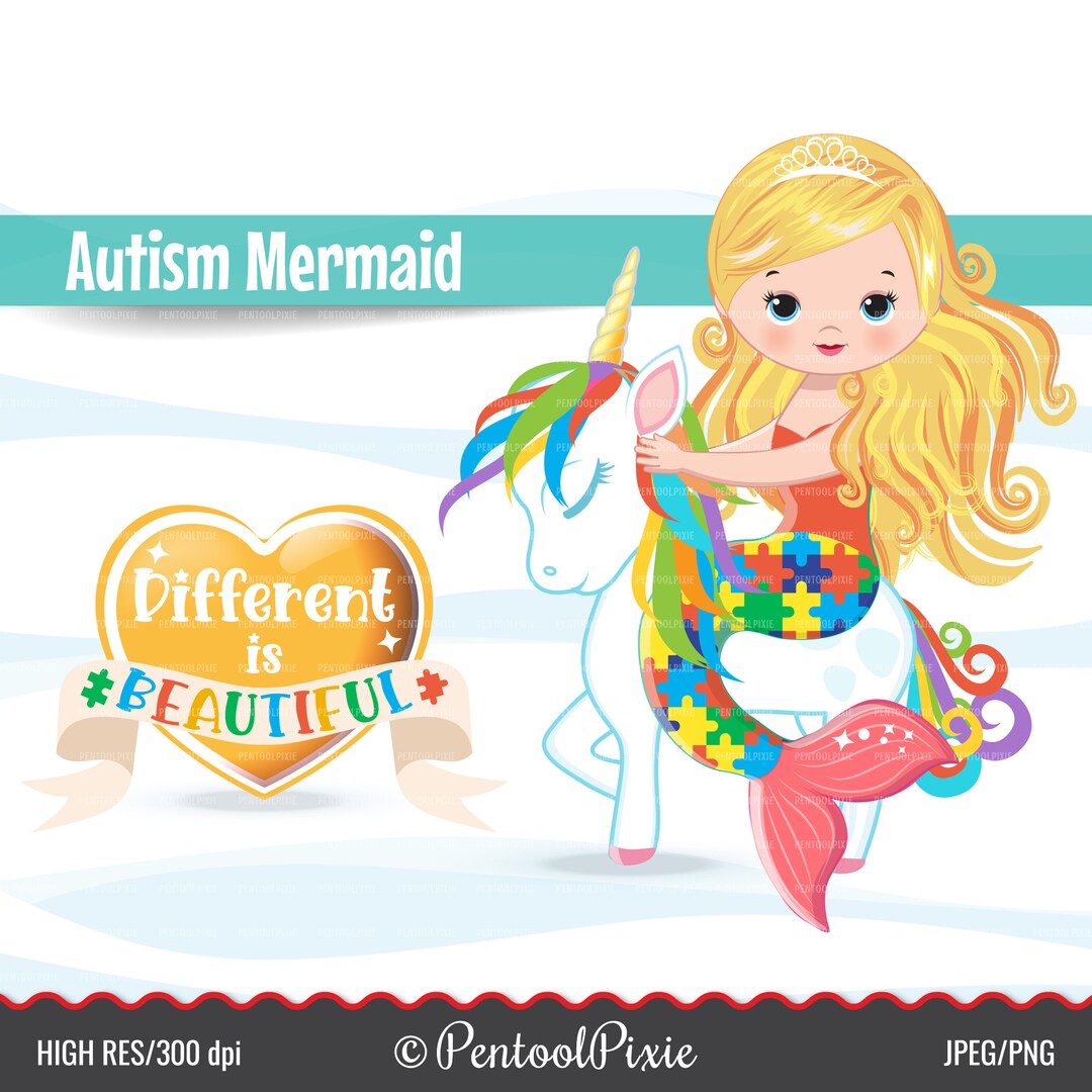 Autism Clipart, Autism Mermaid, Autistic Mermaid, Blonde, Autism ...
