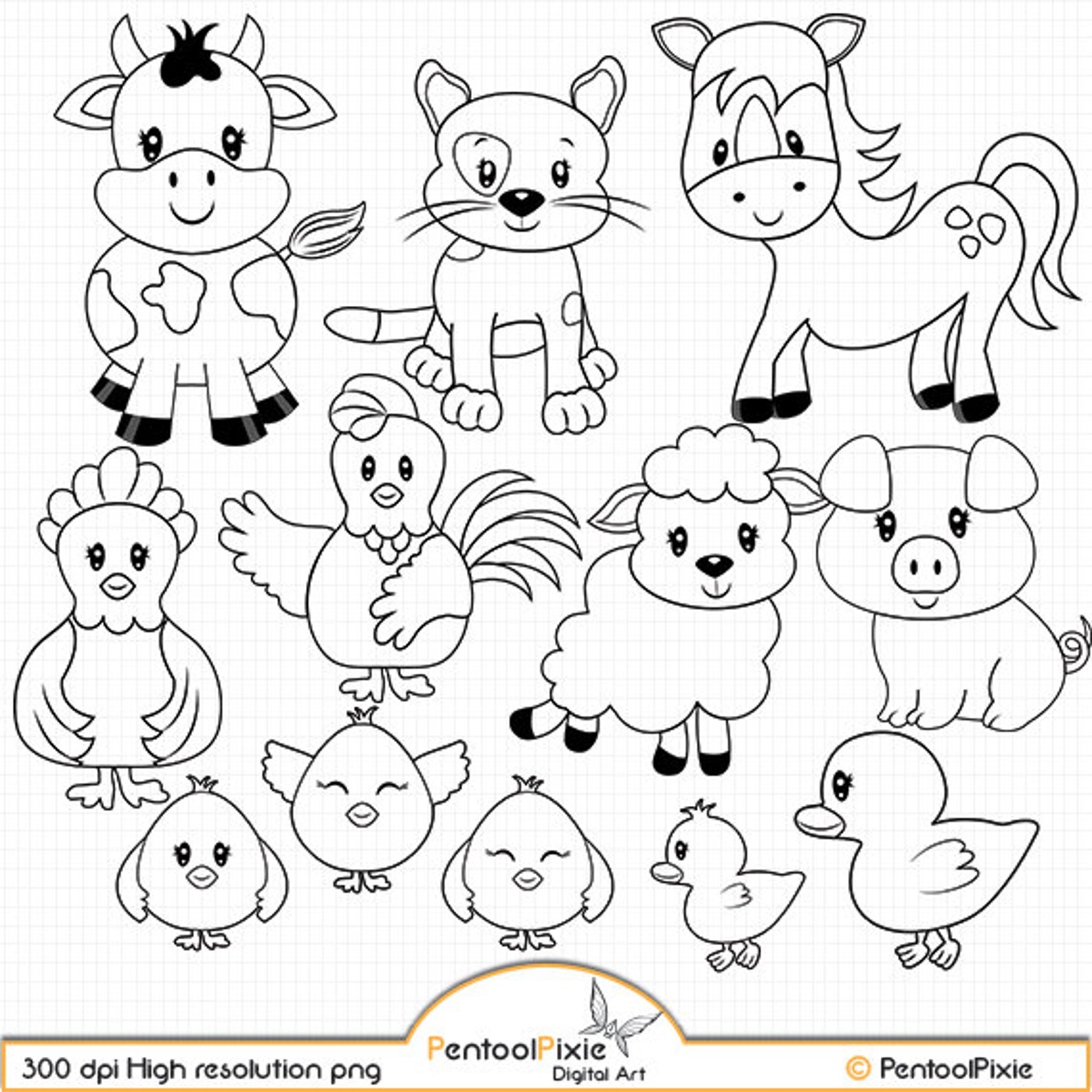 Farm Animals Digital Stamps | Etsy