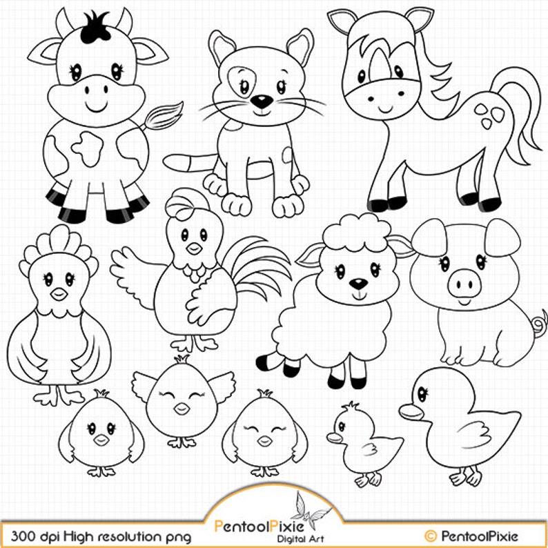 Farm Animals Digital Stamps - Etsy