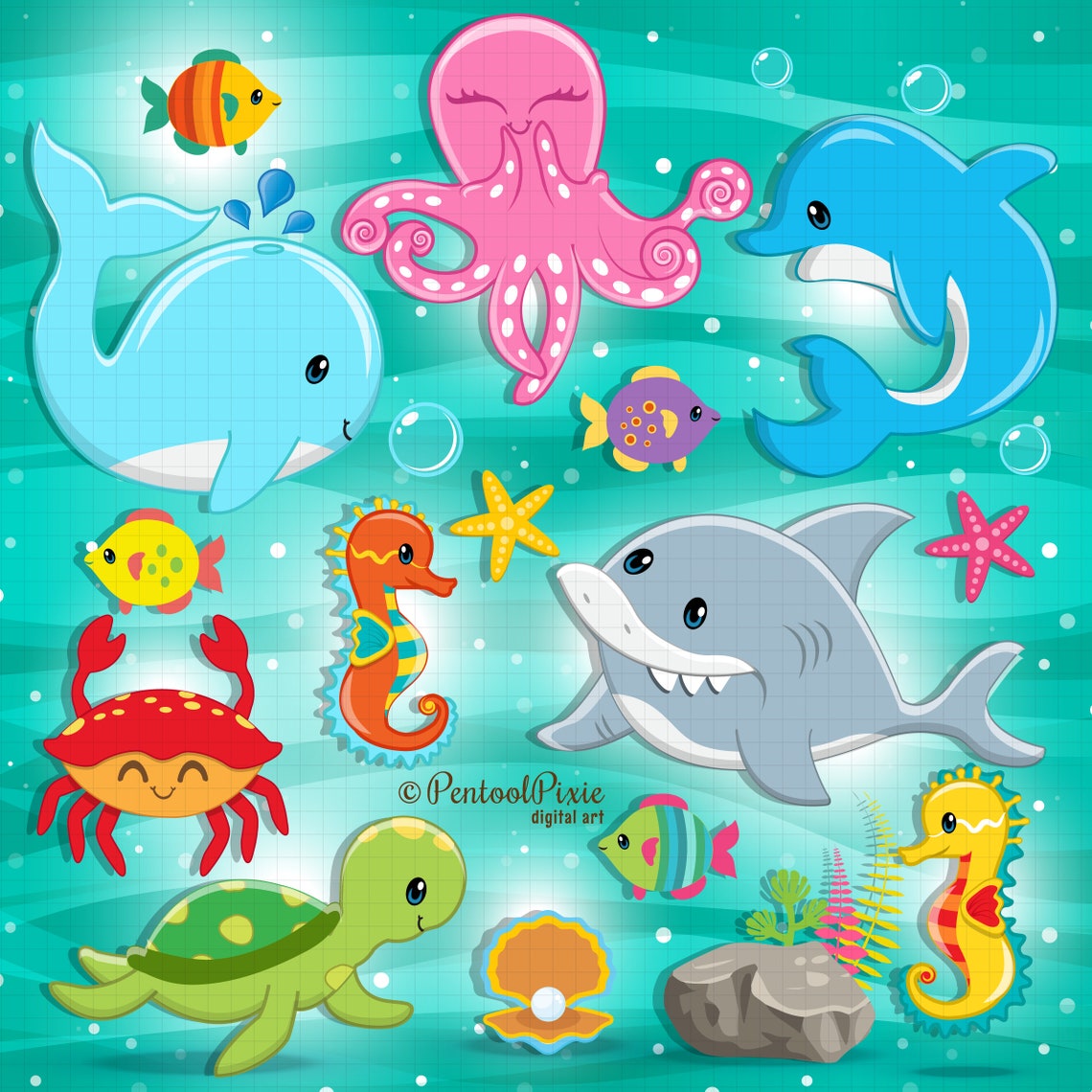 Sea Animals Clipart Sea Creatures Under Sea Animals Fish - Etsy