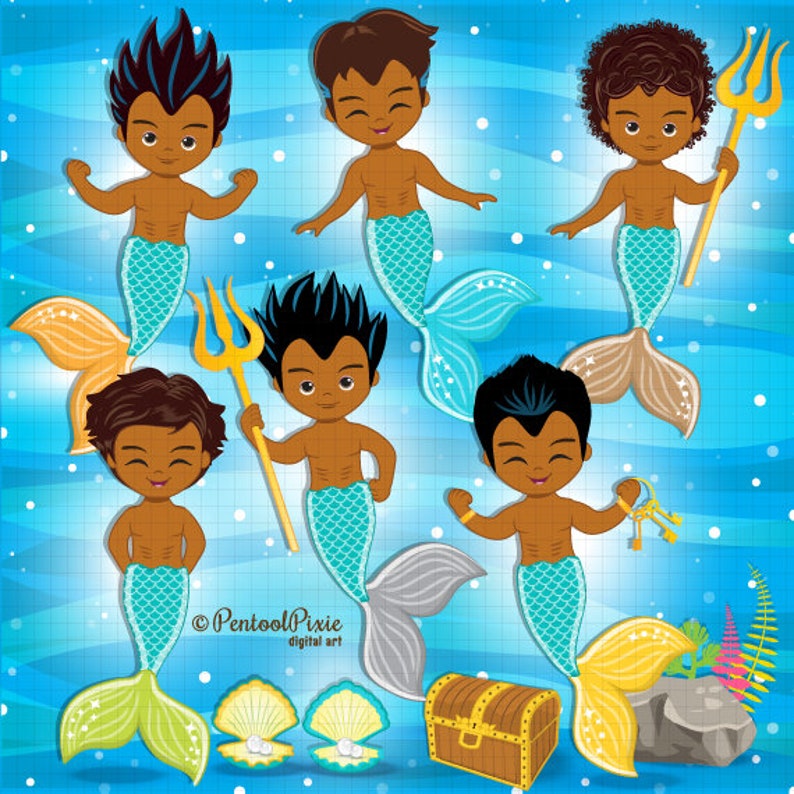 African American Merman Merman clipart African Mermen | Etsy