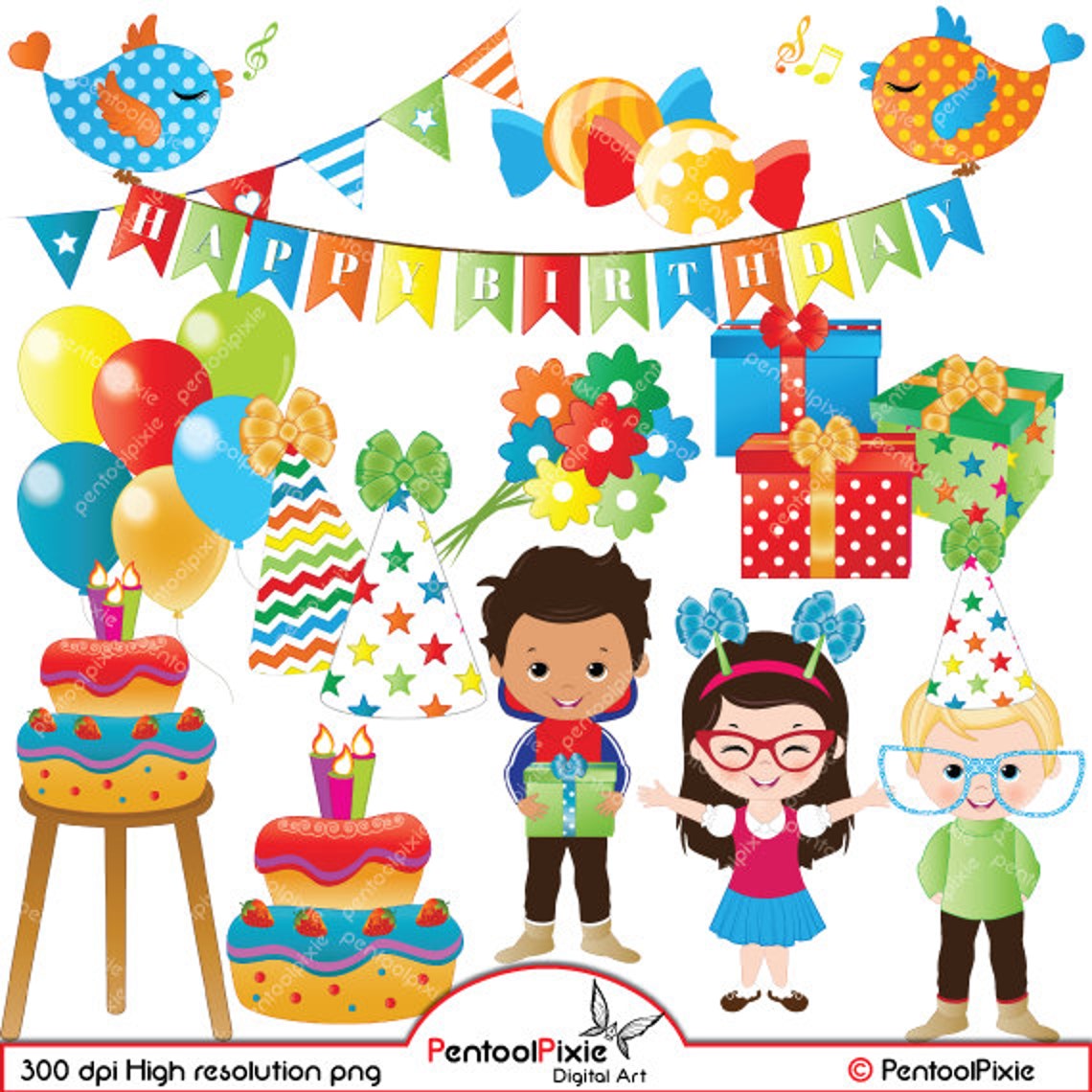 Birthday Clipart Birthday Elements INSTANT DOWNLOAD - Etsy