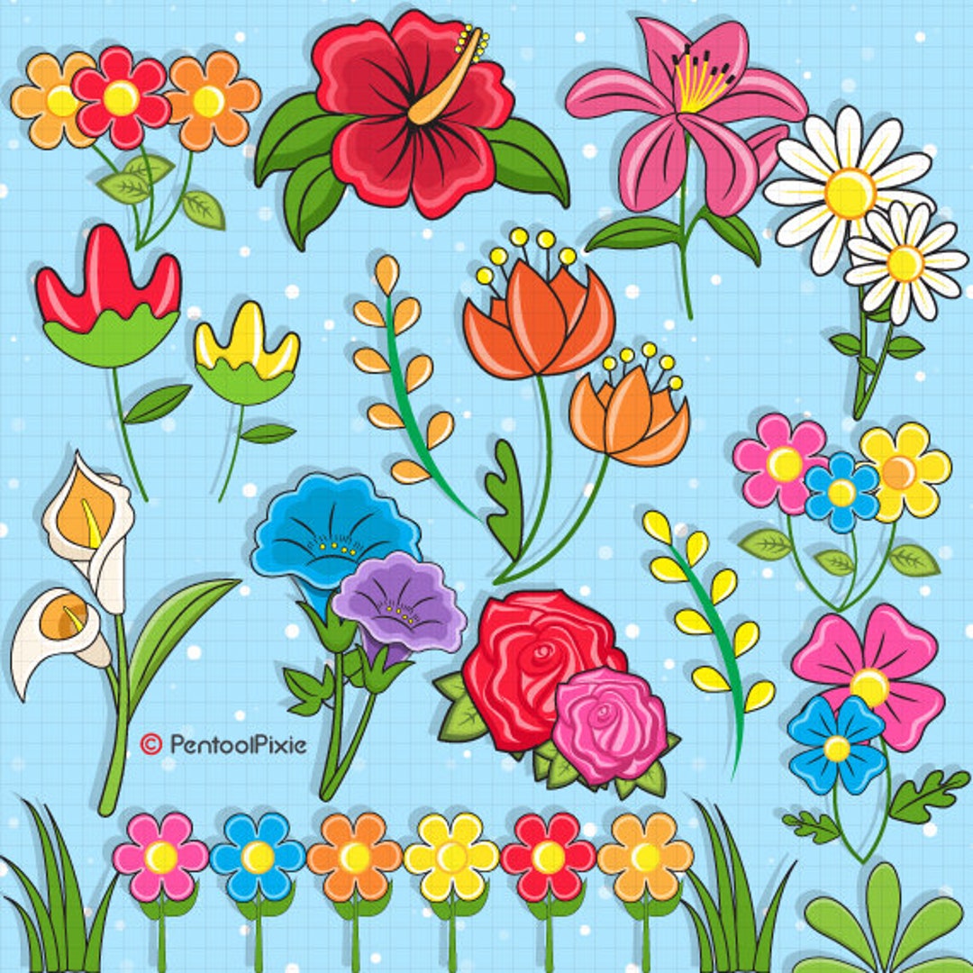 Flowers Clipart, Summer, Floral, Spring Clipart, Bright Flowers - Etsy