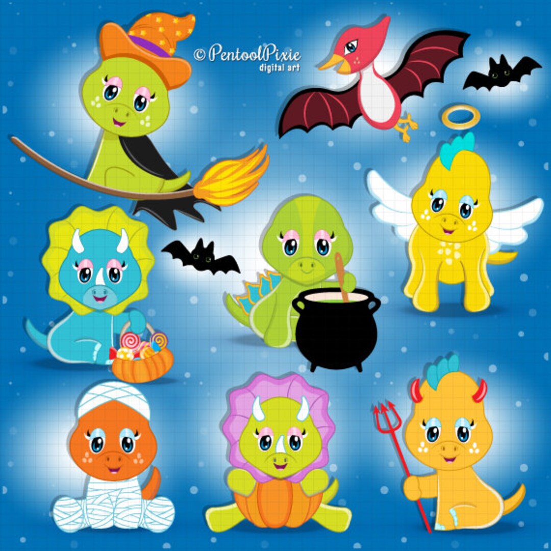 Halloween Dinosaurs Clipart, Halloween Clipart, Trick or Treat Clipart ...