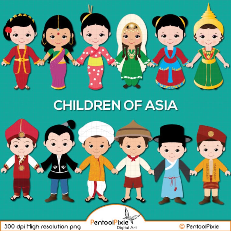 Children of Asia clipart Asian kids Children Unity clipart - Etsy México