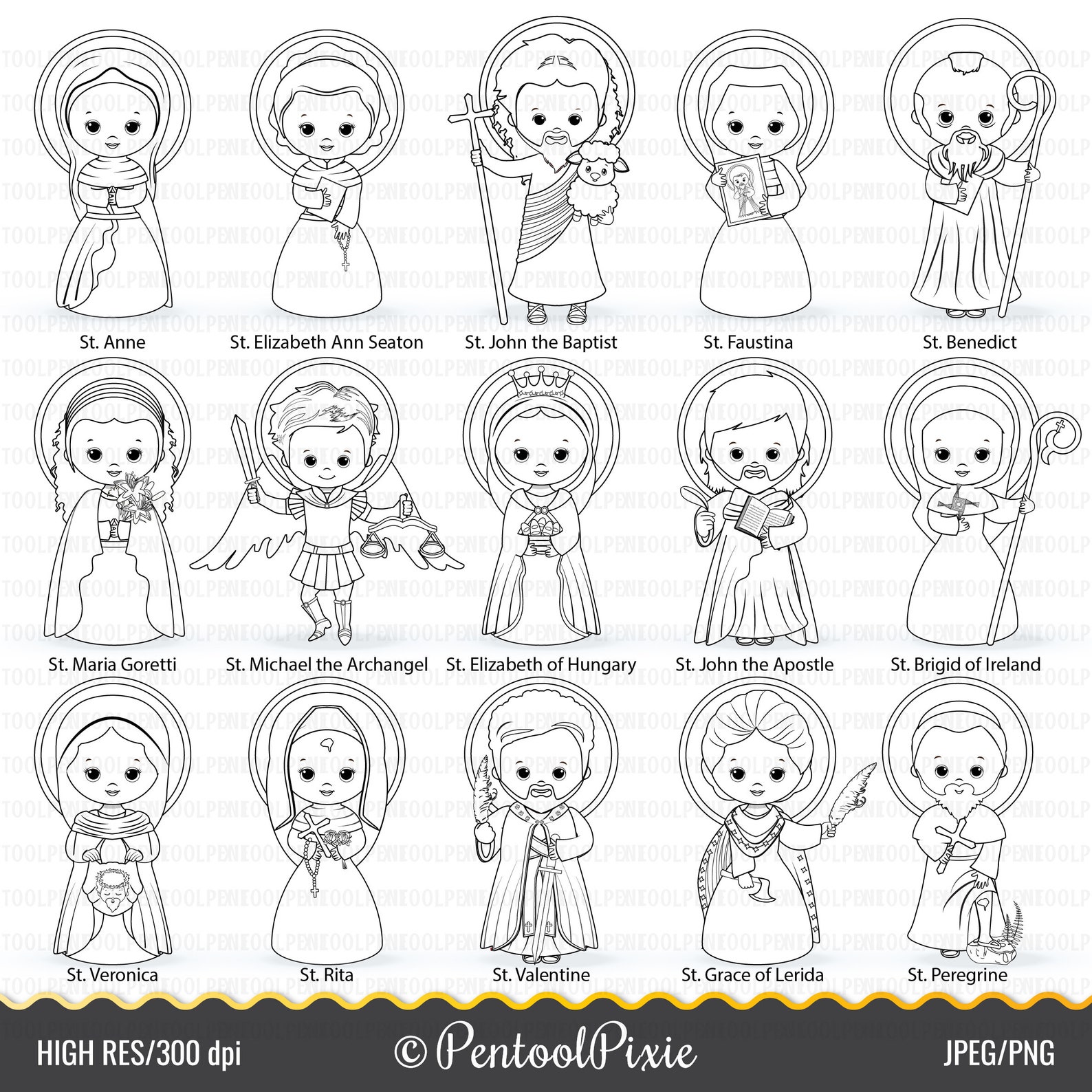 Saints Clipart Cute Saints Jesus Clipart Lineart Coloring - Etsy Canada