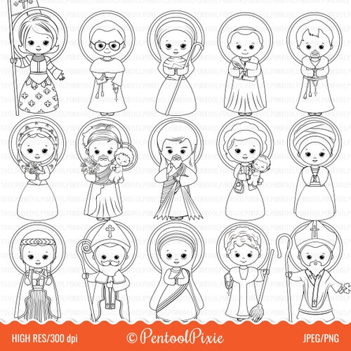 Saints Clipart Cute Saints Jesus Clipart Lineart Coloring - Etsy Canada