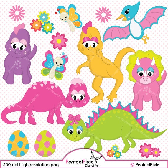Girly Dinosaur Clipart Dinosaur Clipart Dino Dinosaur | Etsy