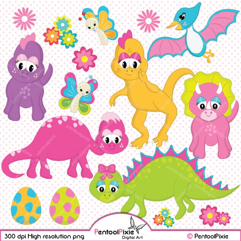 Girly Dinosaur Clipart Dinosaur Clipart Dino Dinosaur - Etsy India