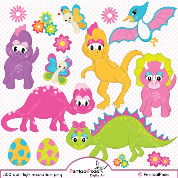 Girly Dinosaur Clipart Dinosaur Clipart Dino Dinosaur - Etsy India