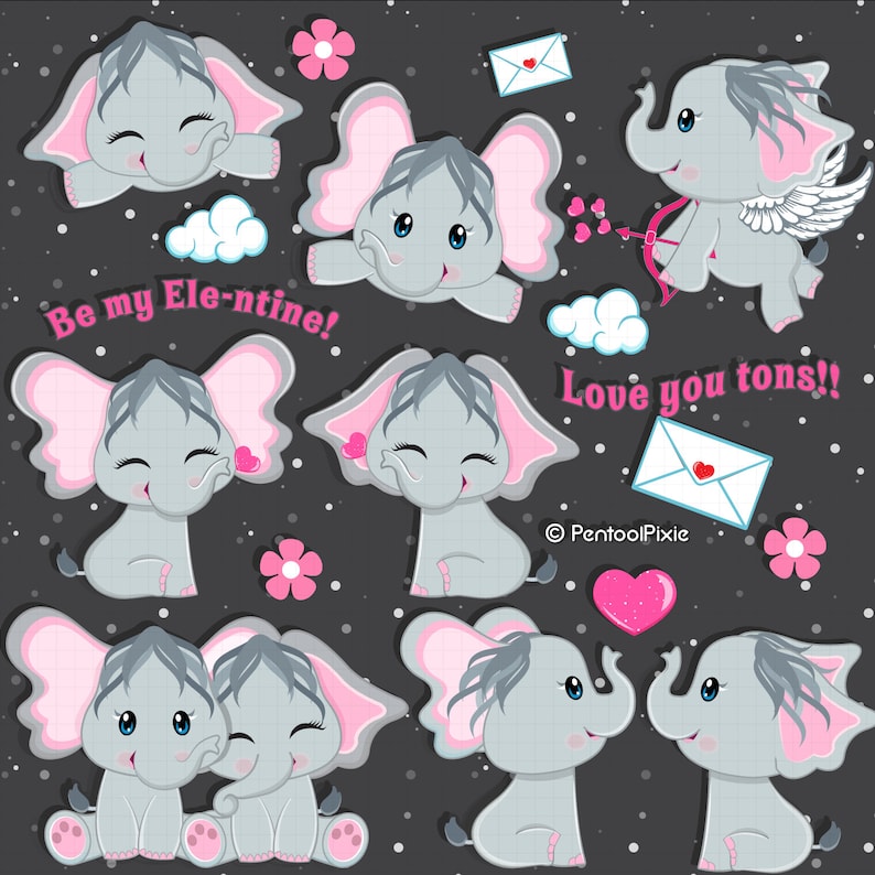 Grey Valentine Elephants Clipart Valentines Day Love - Etsy India