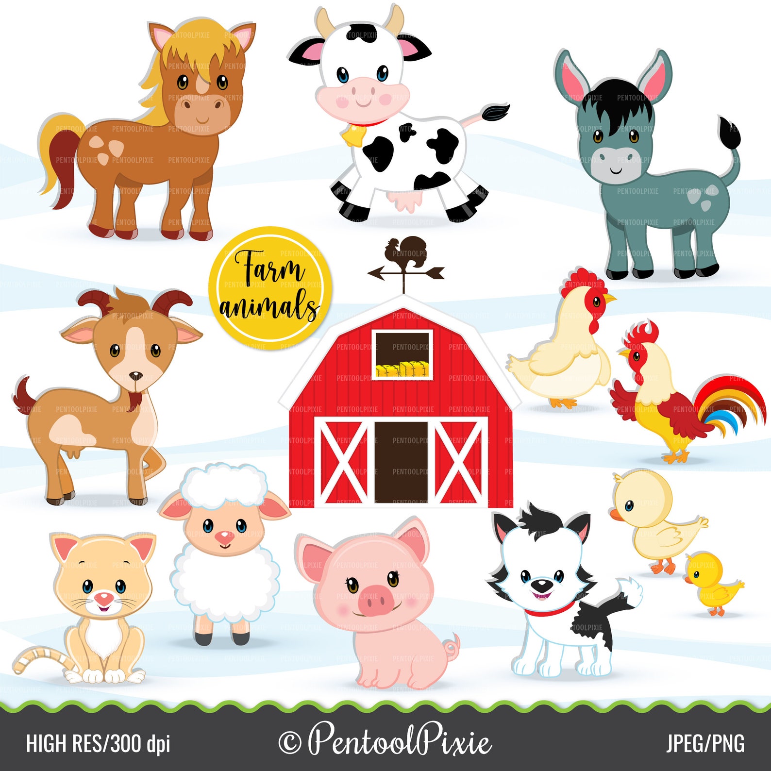 Farm Animals Clipart Farmer Girls Clipart Farm Clipart - Etsy