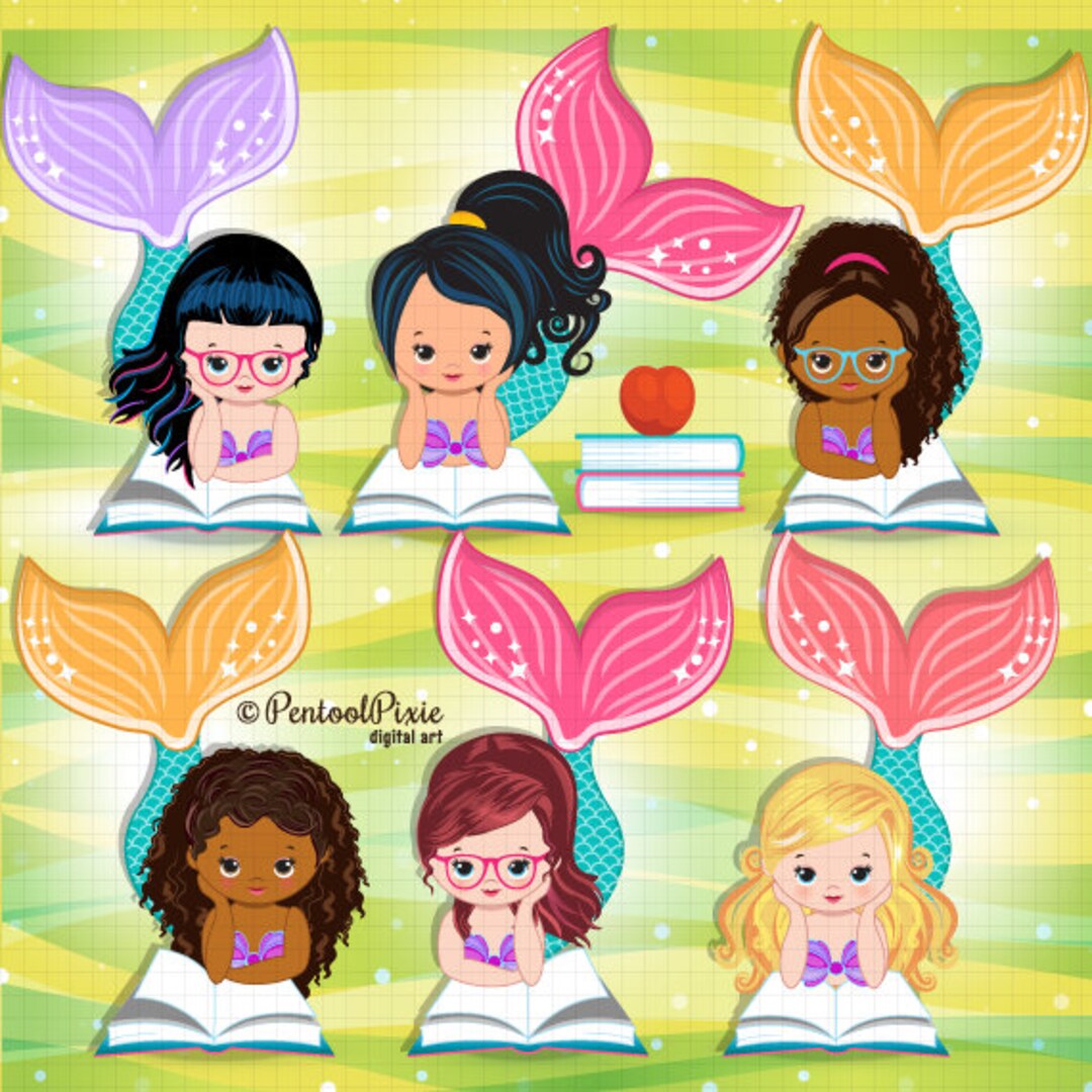 Mermaid Clipart, Reading Mermaid Clipart, Reading Clipart, Reading ...