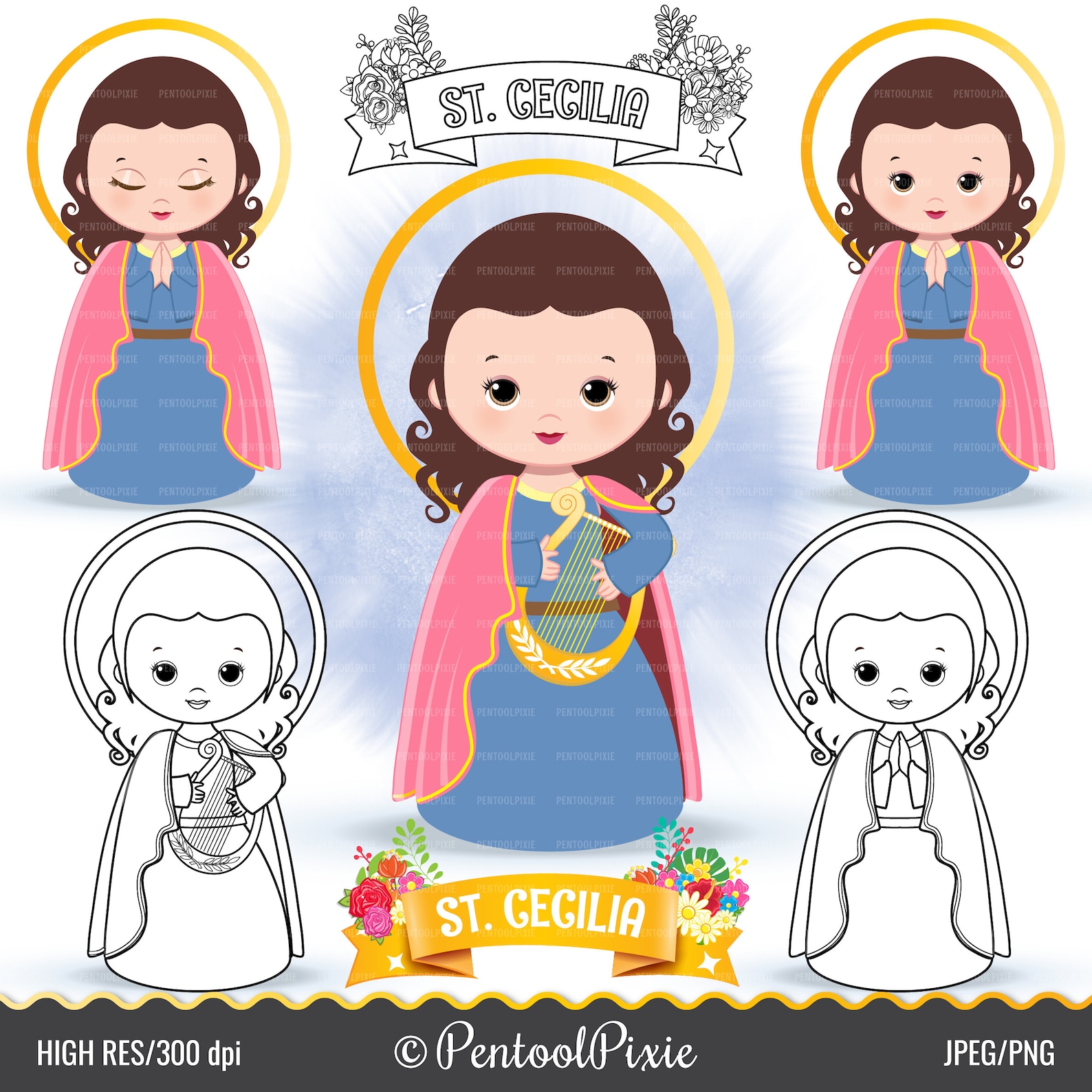 Saint Cecilia Clipart Saints Clipart Cute Saints St. - Etsy